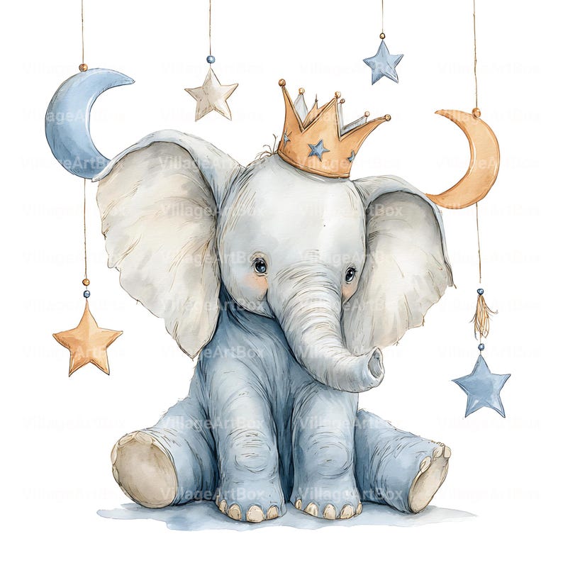 Baby Elephant Birthday Clipart | Blue Boy Numbers 1–3, Safari Nursery ...