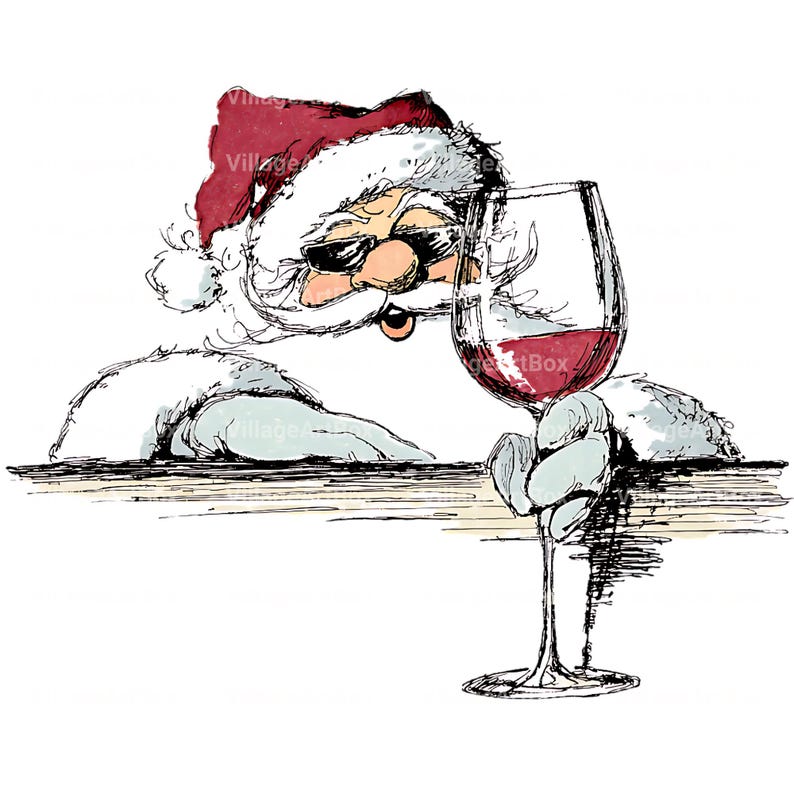 Funny Santa Cocktail Clipart: Retro Christmas Line Art (digital ...