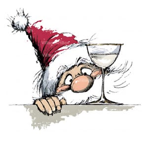Funny Santa Cocktail Clipart: Retro Christmas Line Art (digital ...