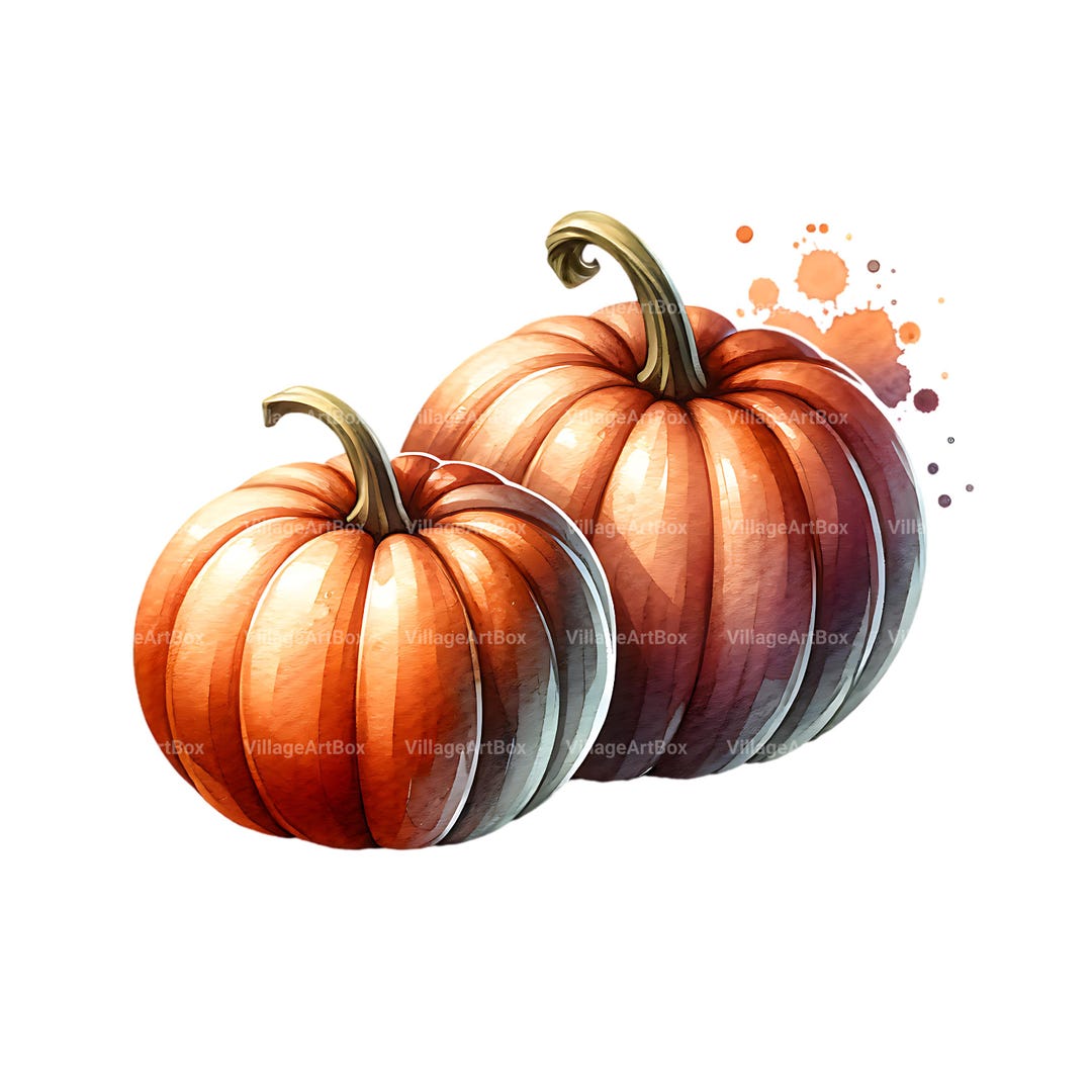 12 PNG Watercolor Pumpkin Clipart, Fall Harvest Pumpkins Bundle ...