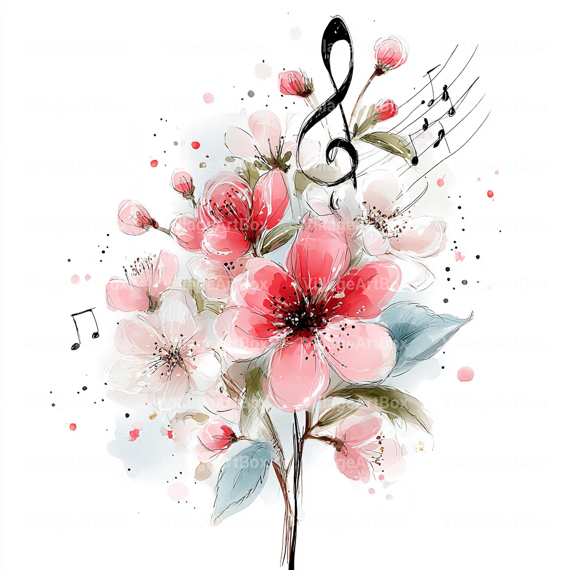 15 Floral Music Notes Clipart Bundle, Watercolor Music Staff Decor ...