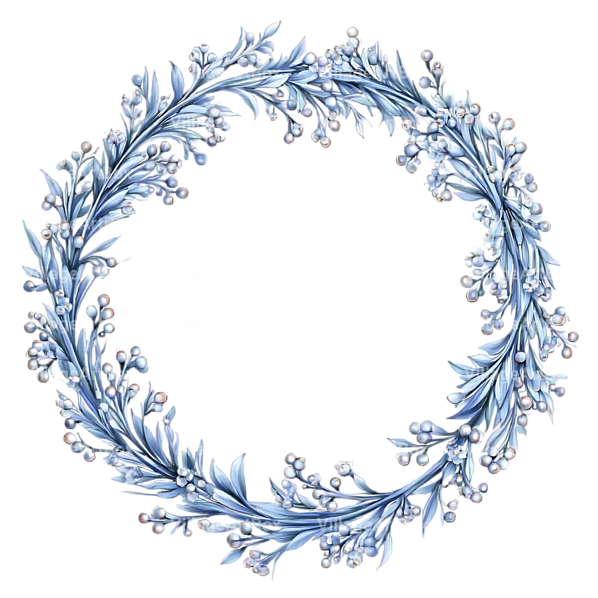 Blue Christmas Wreaths Clipart: Watercolor Winter Foliage PNG (instant ...