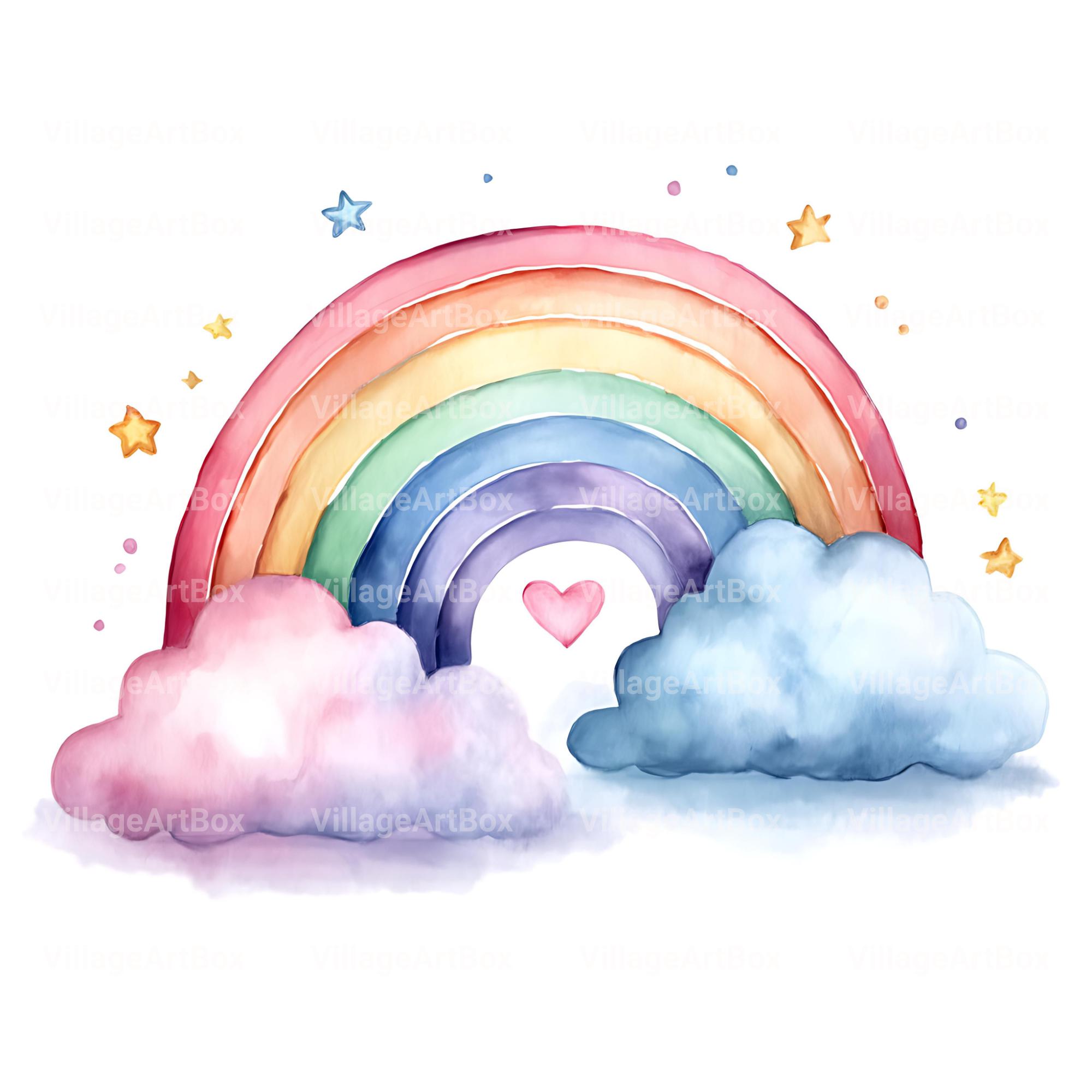 Watercolor Pastel Rainbow Clipart | Nursery Rainbows, Clouds | Digital ...