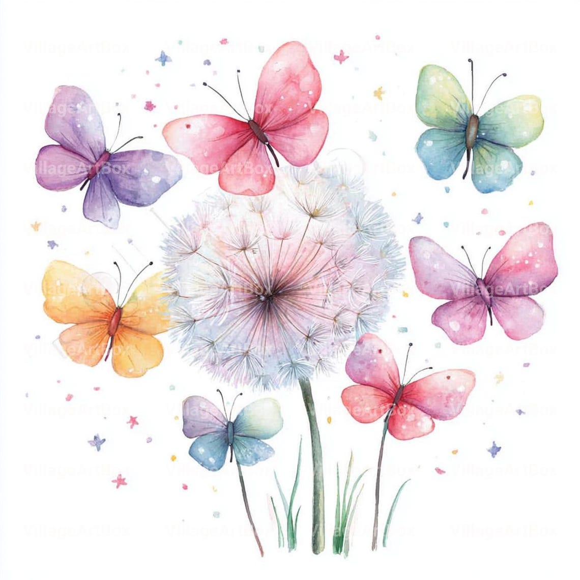 Pacchetto di 14 clipart di tarassaco e farfalla, arte floreale ad ...