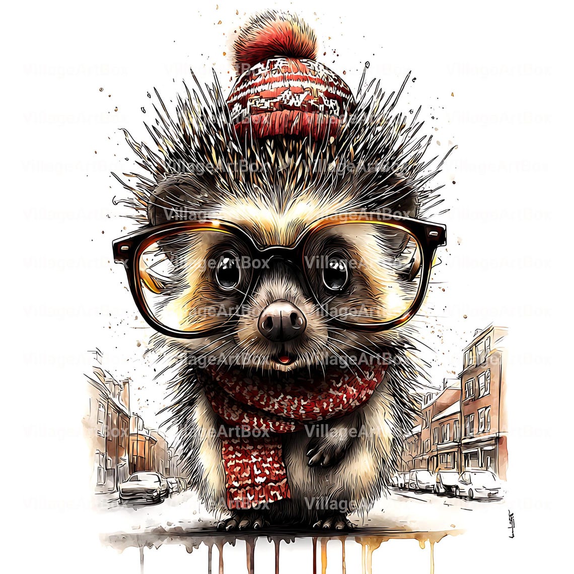 Watercolor Christmas Animals Clipart: Santa Hats, Glasses (instant ...