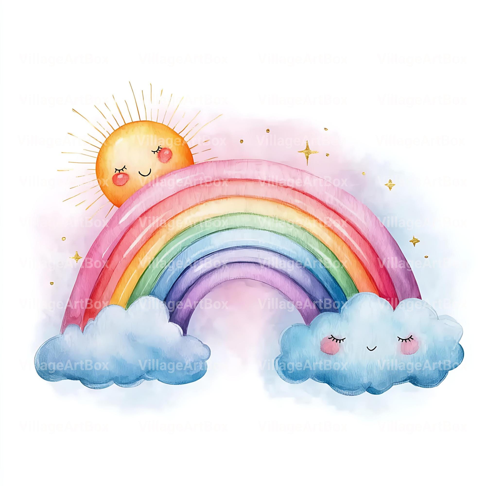 Watercolor Pastel Rainbow Clipart | Nursery Rainbows, Clouds | Digital ...