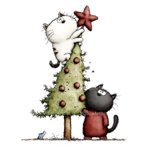 Watercolor Christmas Cats Clipart: Whimsical Holiday PNG Bundle ...