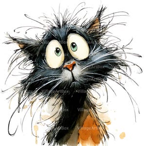 12 Quirky Cat Portrait Clipart | Whimsical Funny Cartoon Cat | Face Pet ...