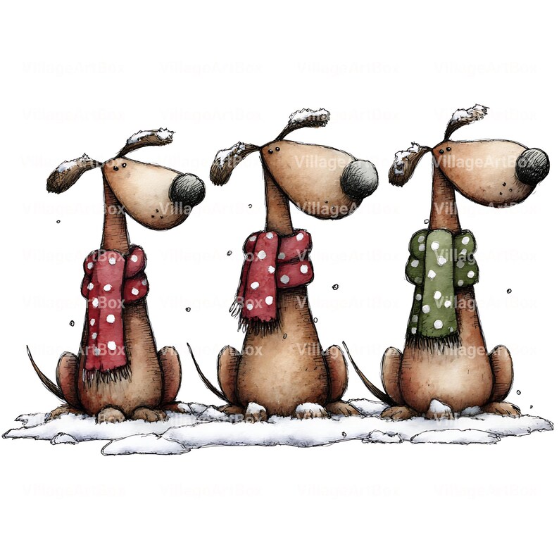 Watercolor Christmas Dogs Clipart | Whimsical Holiday Dogs | High-res ...