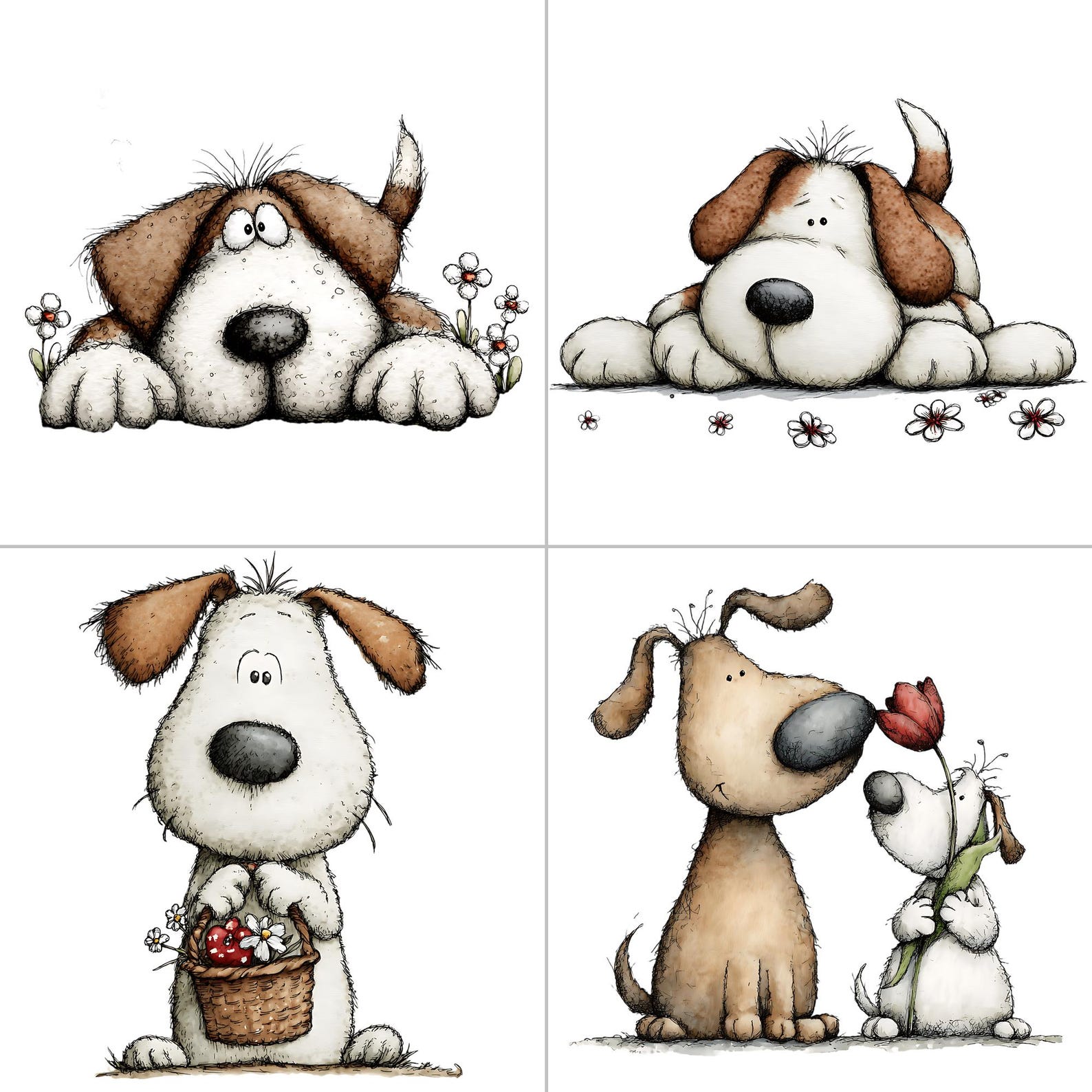 Whimsical Spring Dogs Clipart: Quirky Floral Puppies & Garden Friends ...