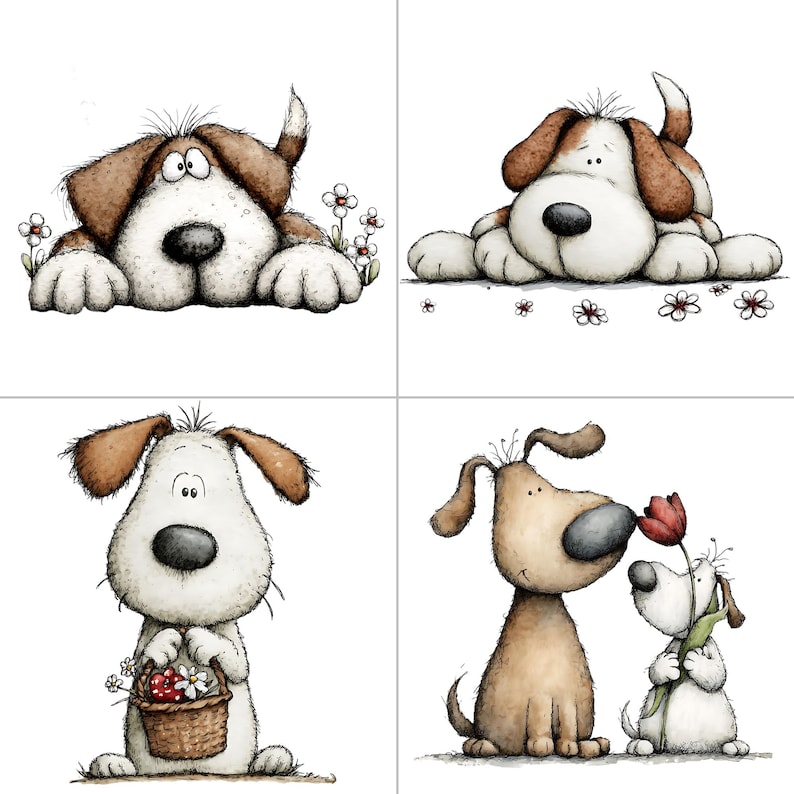Whimsical Spring Dogs Clipart: Quirky Floral Puppies & Garden Friends ...