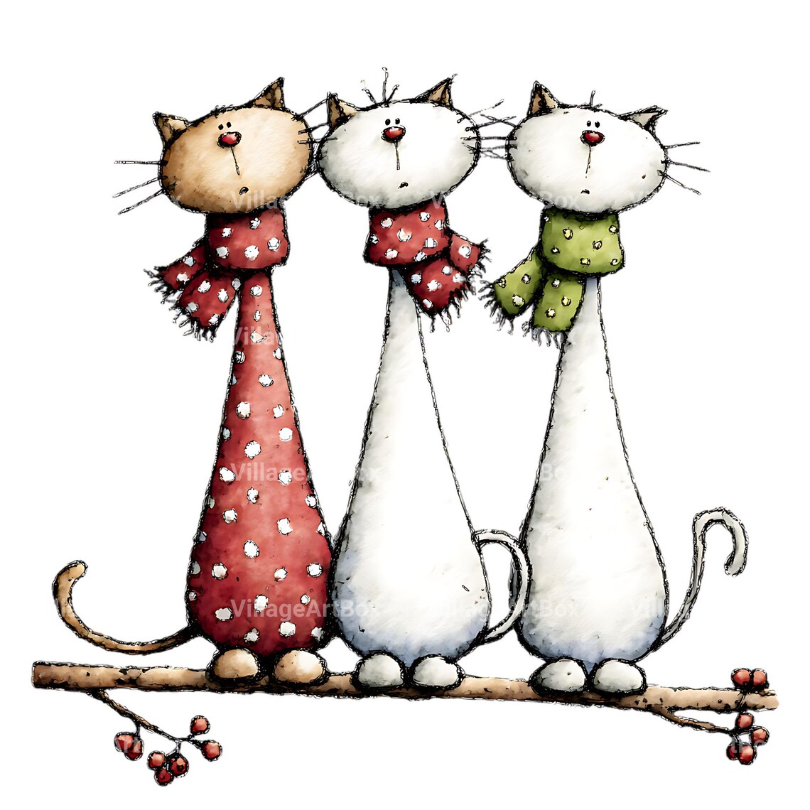 Watercolor Christmas Cats Clipart: Whimsical PNG Bundle (instant ...