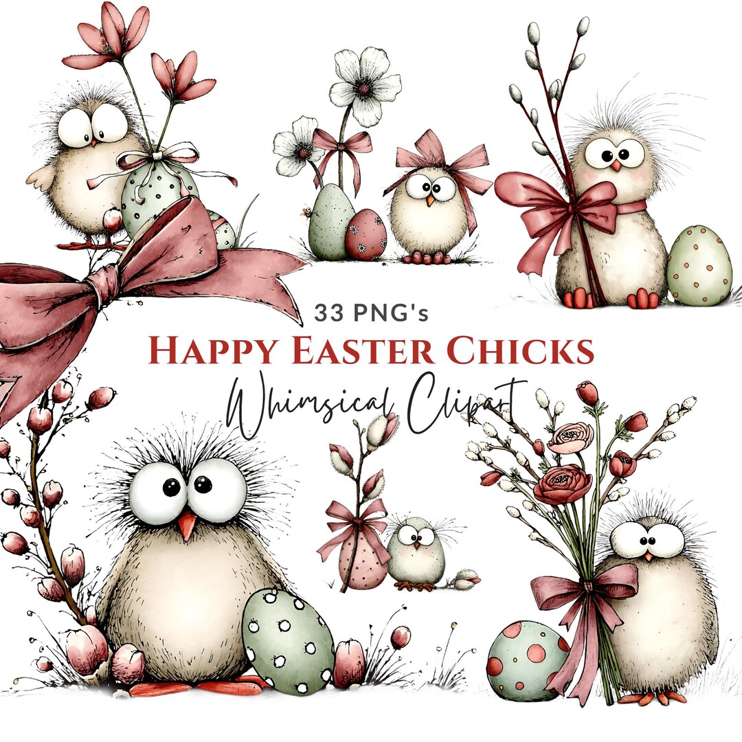 Happy Easter Chick Clipart: Whimsical Spring Chicks & Eggs (digital ...