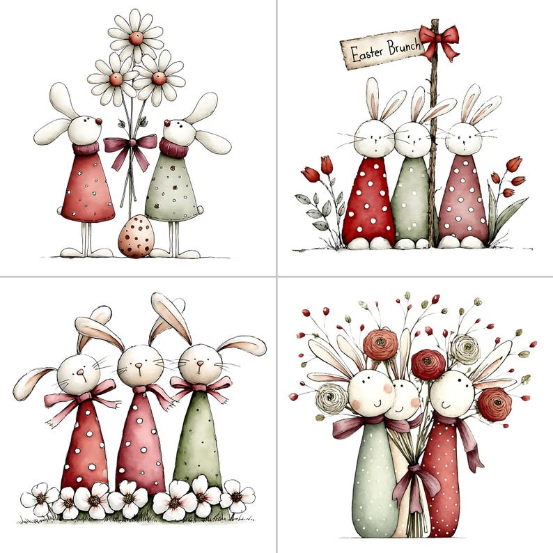Happy Easter Bunny Clipart: Whimsical Spring Rabbits & Florals (digital ...