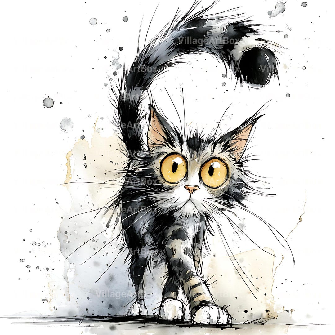 12 Quirky Cat Clipart | Whimsical Watercolor Cats Walking | Funny ...
