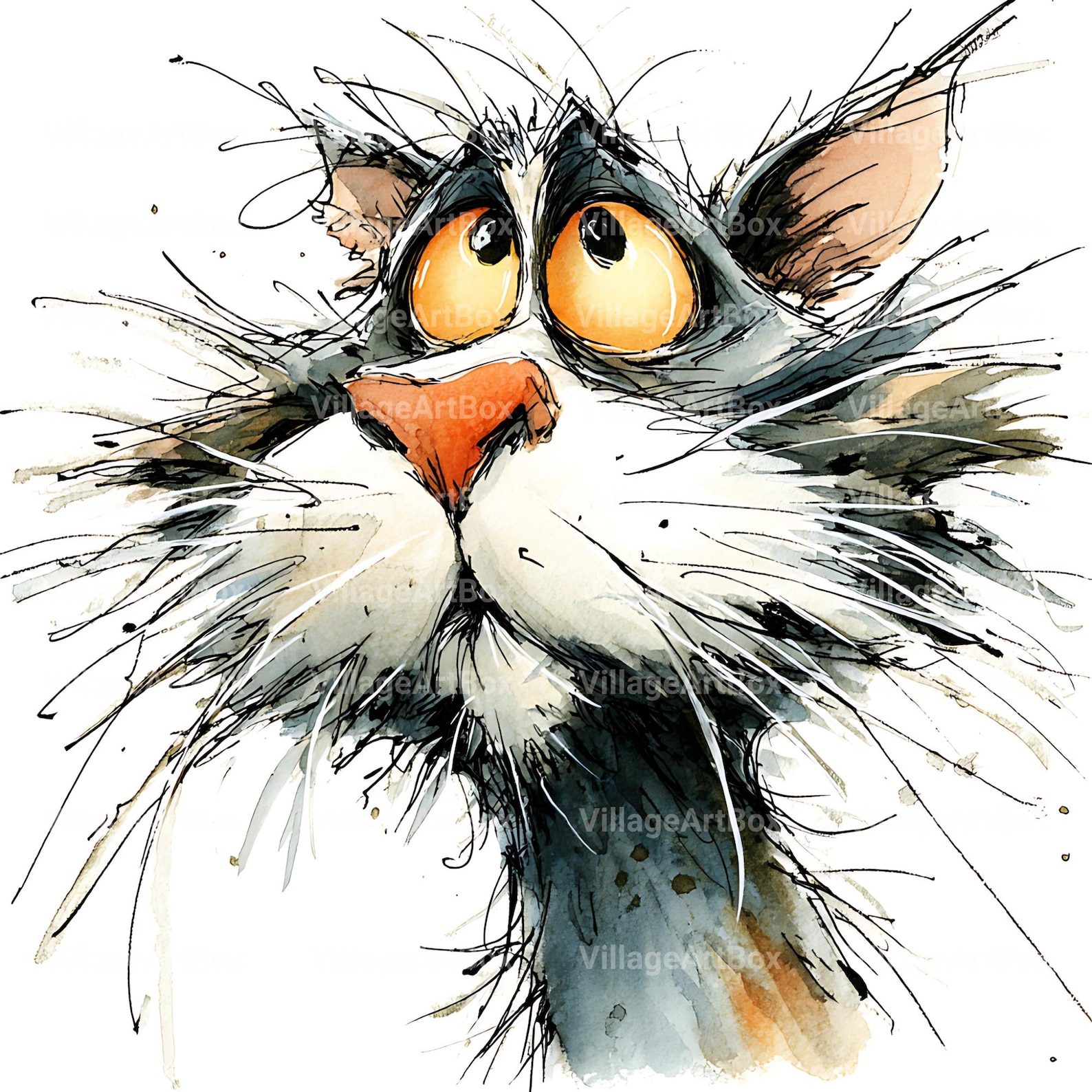 12 Quirky Cat Portrait Clipart | Whimsical Funny Cartoon Cat | Face Pet ...