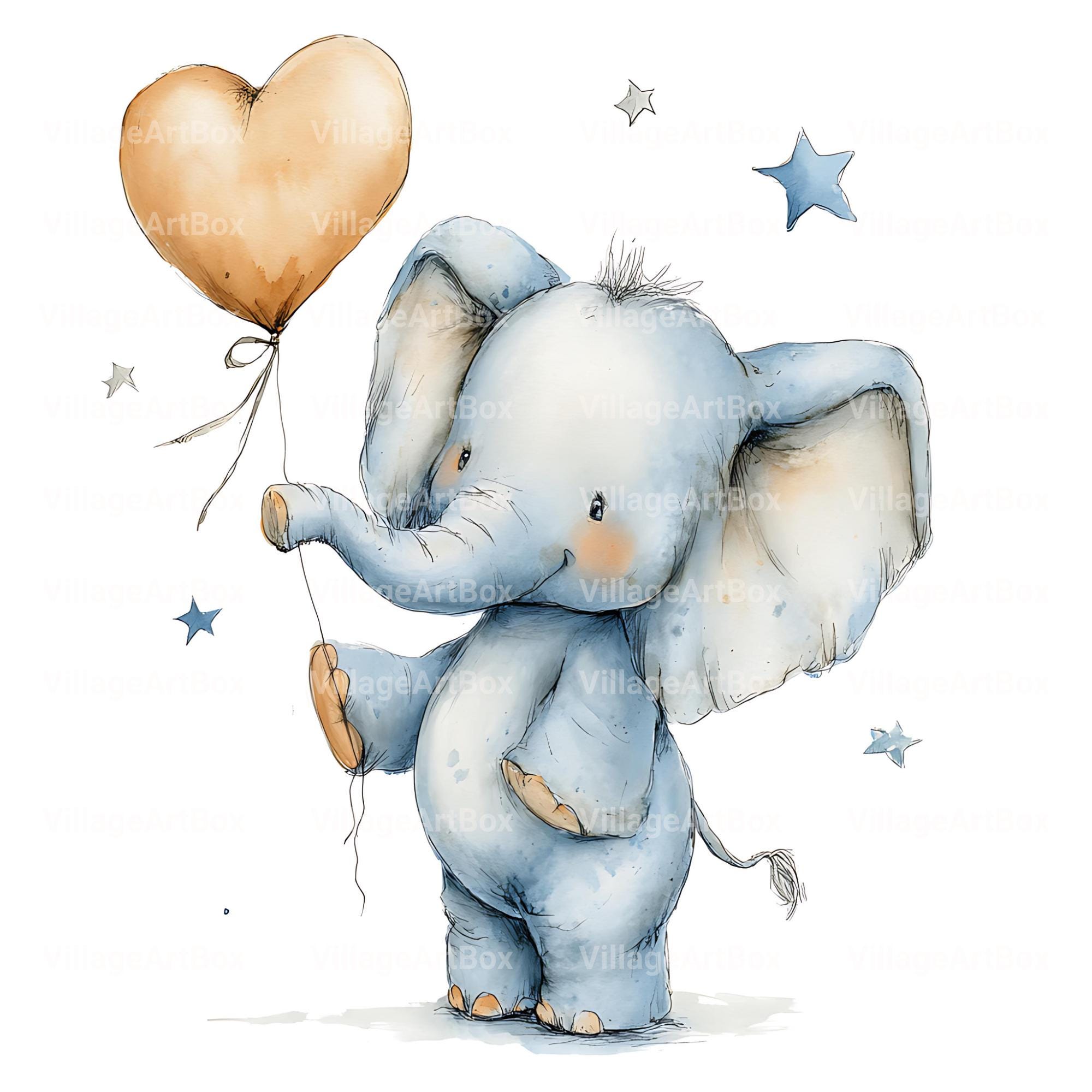 Baby Elephant Birthday Clipart | Blue Boy Numbers 1–3, Safari Nursery ...