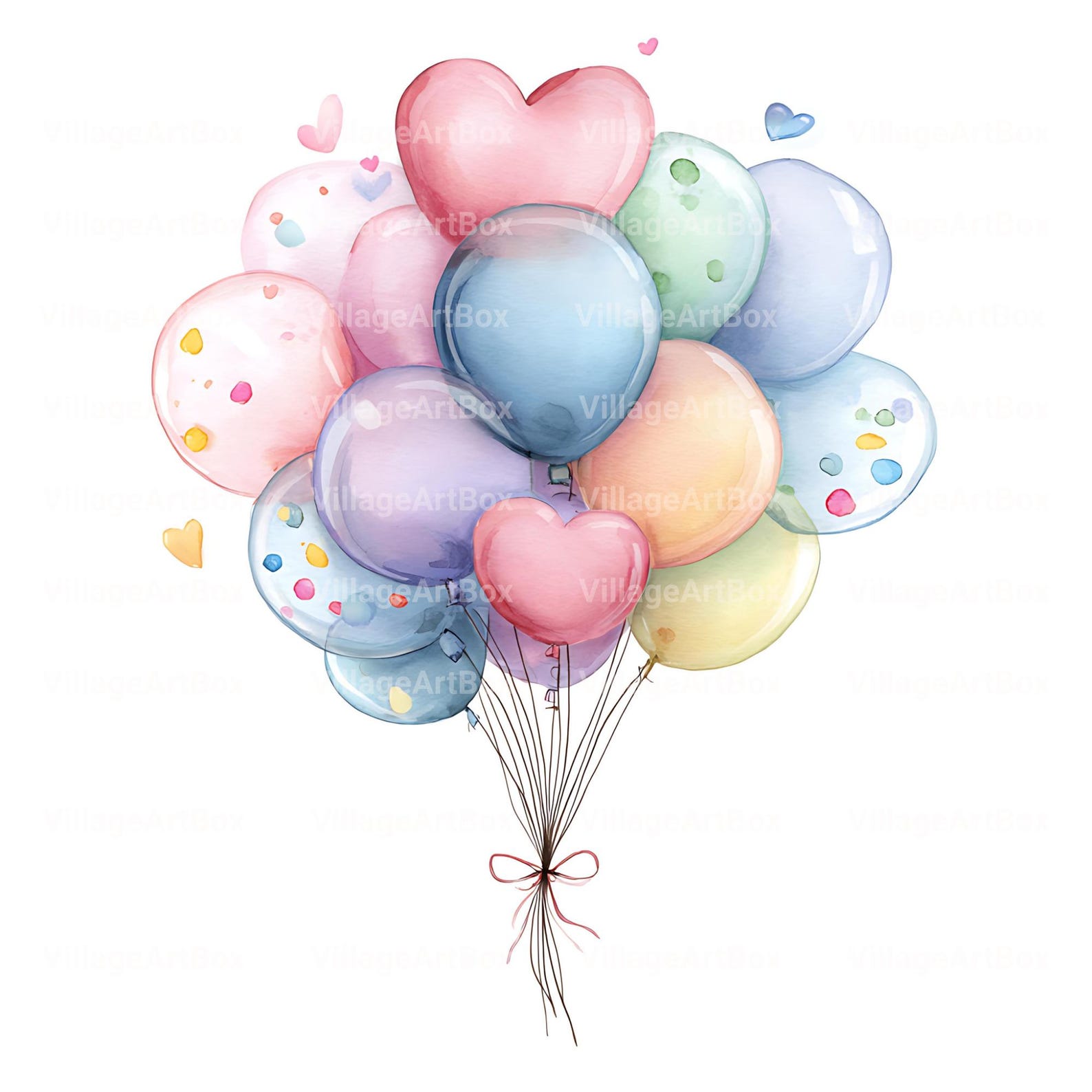 Watercolor Birthday Balloons Clipart | Pastel Balloon Bundles | Digital ...