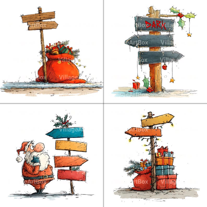 Christmas Signpost Clipart: Santa's Workshop Wooden Signs (jpgs) - Etsy