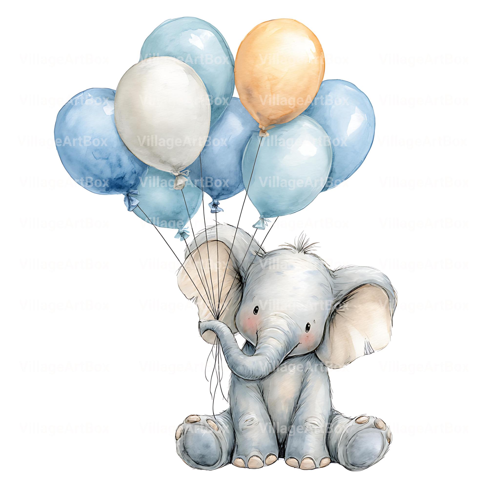 Baby Elephant Birthday Clipart | Blue Boy Numbers 1–3, Safari Nursery ...