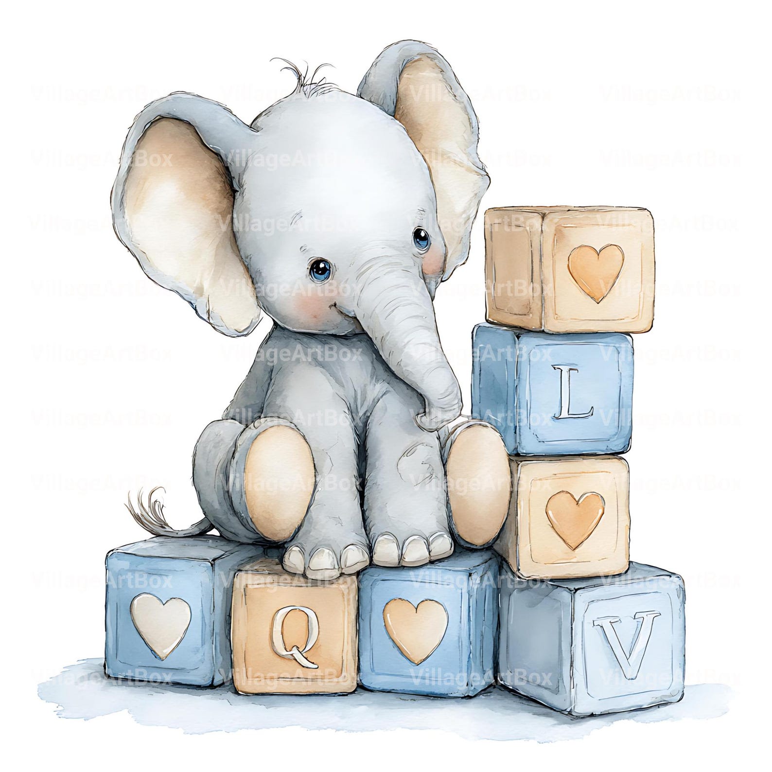 Baby Elephant Birthday Clipart | Blue Boy Numbers 1–3, Safari Nursery ...