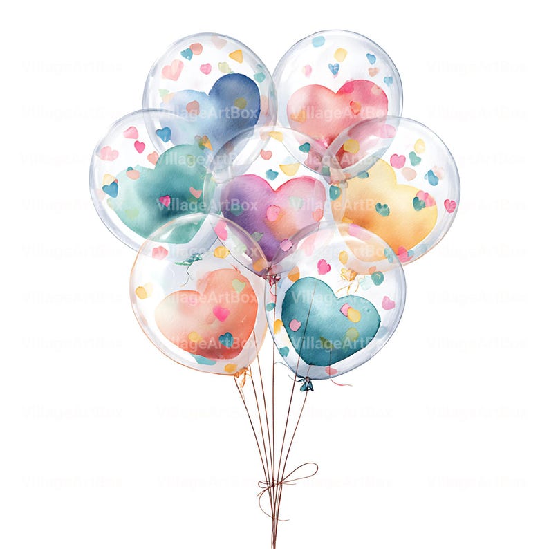 Watercolor Birthday Balloons Clipart | Pastel Balloon Bundles | Digital ...