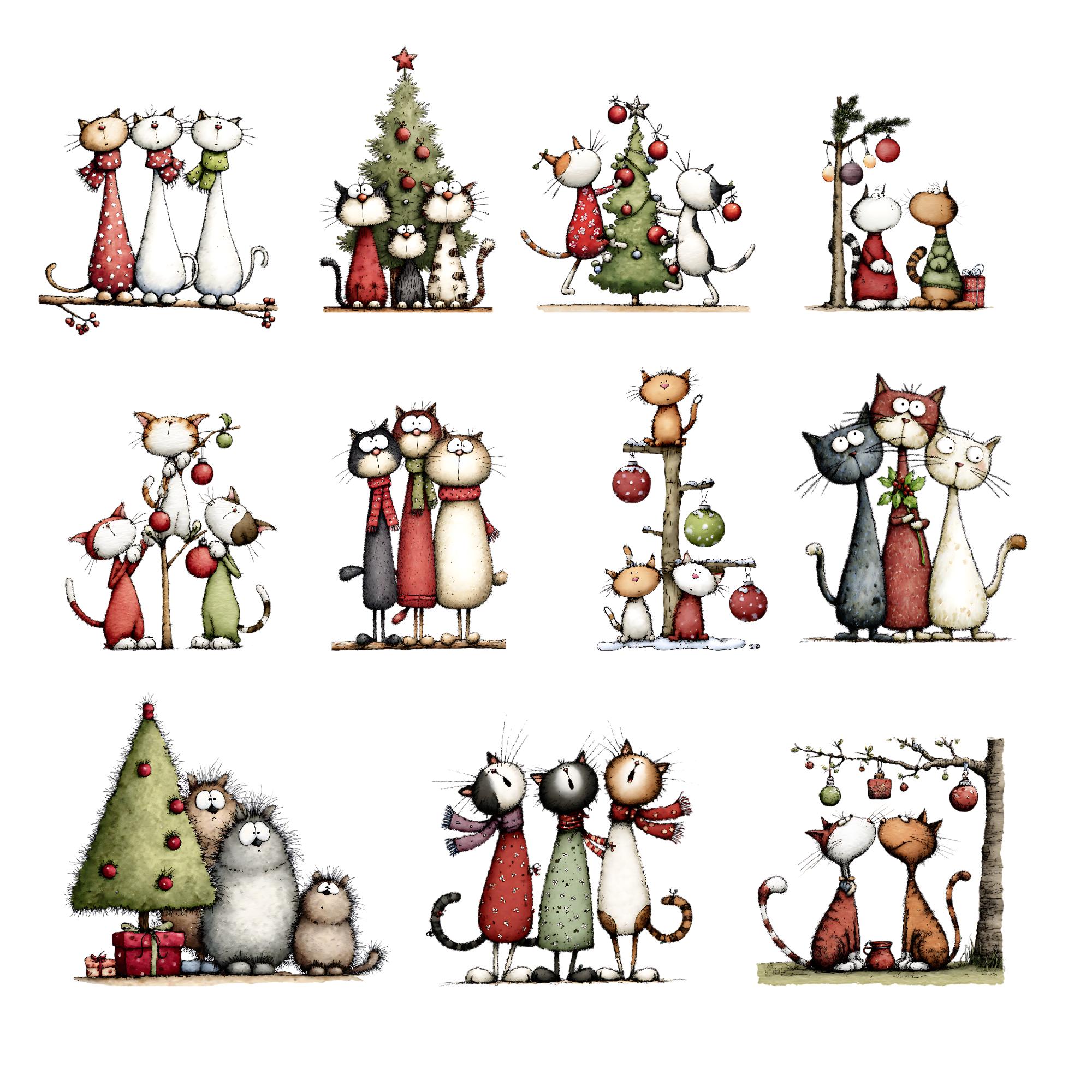 Watercolor Christmas Cats Clipart: Whimsical PNG Bundle (instant ...