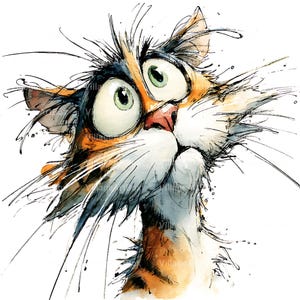 12 Quirky Cat Portrait Clipart | Whimsical Funny Cartoon Cat | Face Pet ...