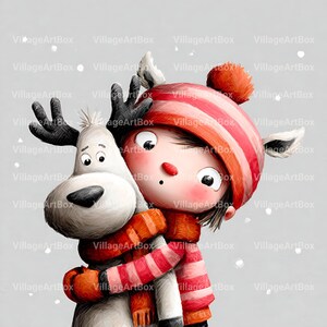 Winter Boy and Reindeer Clipart – Holiday JPG Set (instant Download) - Etsy