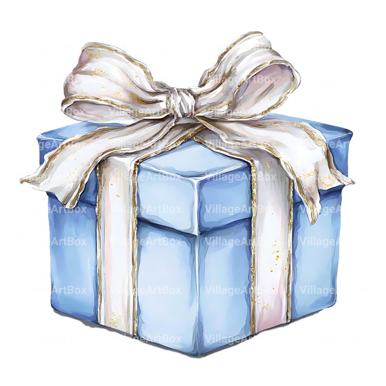 Blue Christmas Gift Boxes Clipart, Watercolor Presents With Bows ...