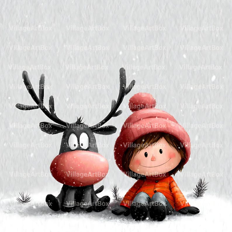 Winter Boy and Reindeer Clipart – Holiday JPG Set (instant Download) - Etsy