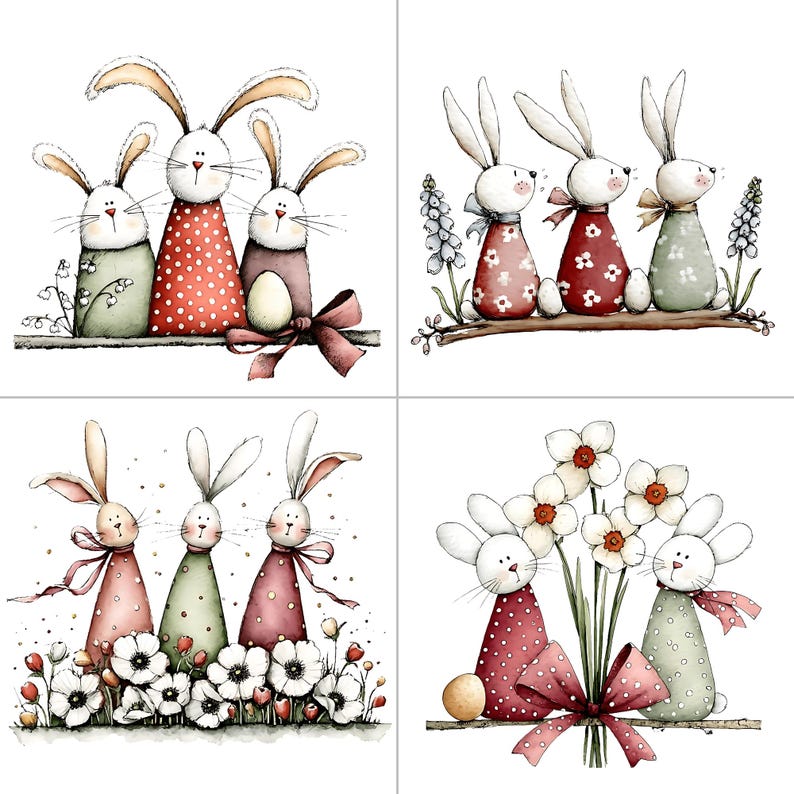 Happy Easter Bunny Clipart: Whimsical Spring Rabbits & Florals (digital ...