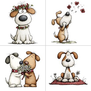 Whimsical Spring Dogs Clipart: Quirky Floral Puppies & Garden Friends ...