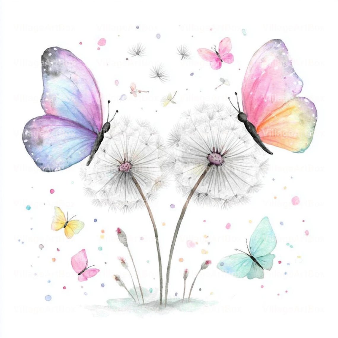 Pacchetto di 14 clipart di tarassaco e farfalla, arte floreale ad ...
