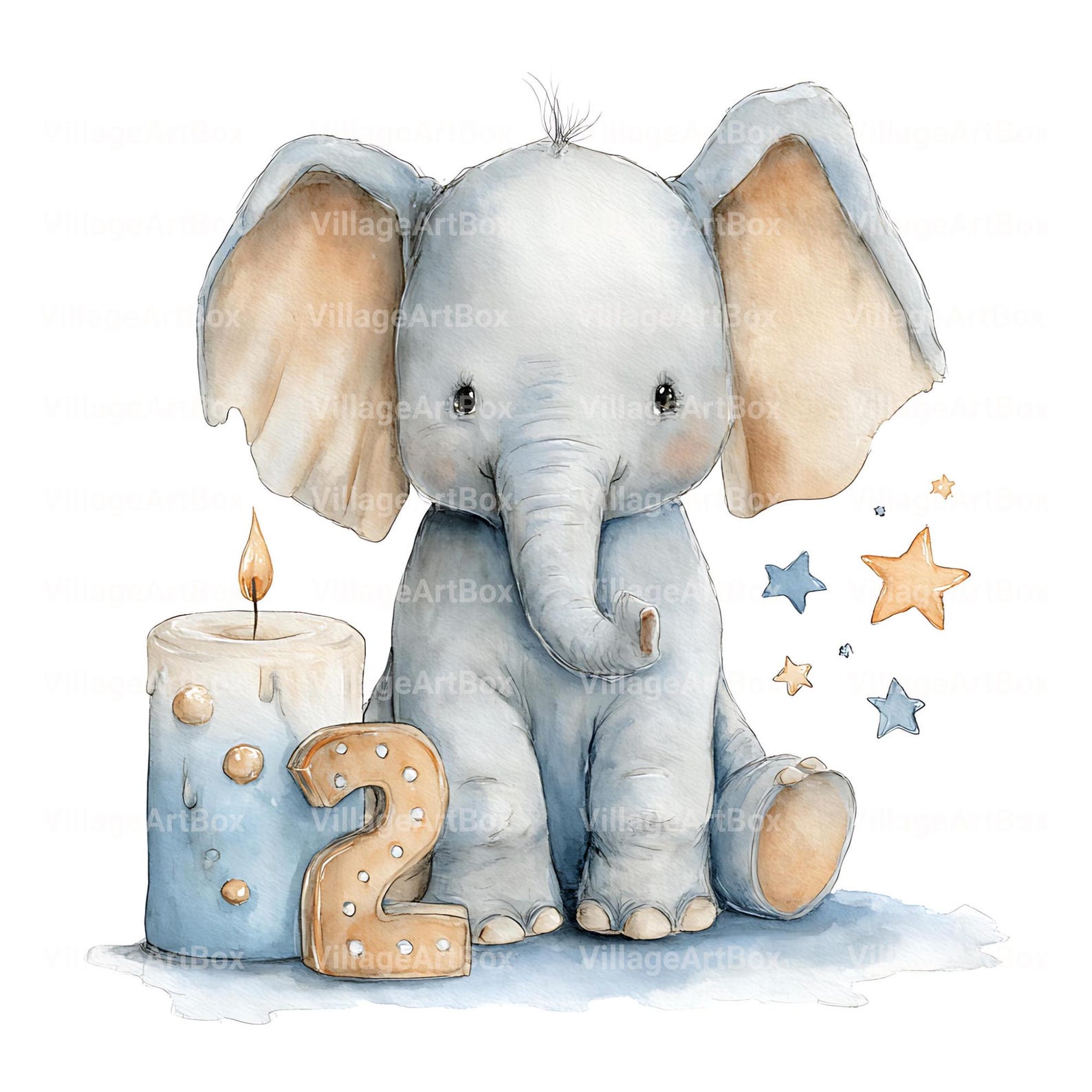 Baby Elephant Birthday Clipart | Blue Boy Numbers 1–3, Safari Nursery ...