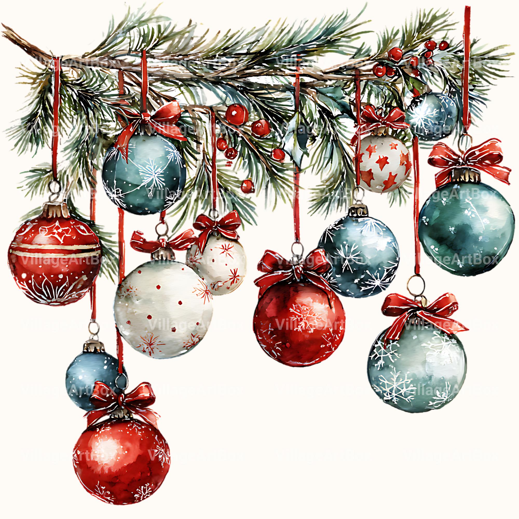 Christmas Watercolor Decor Clipart, Christmas Hanging, Printable PNG ...