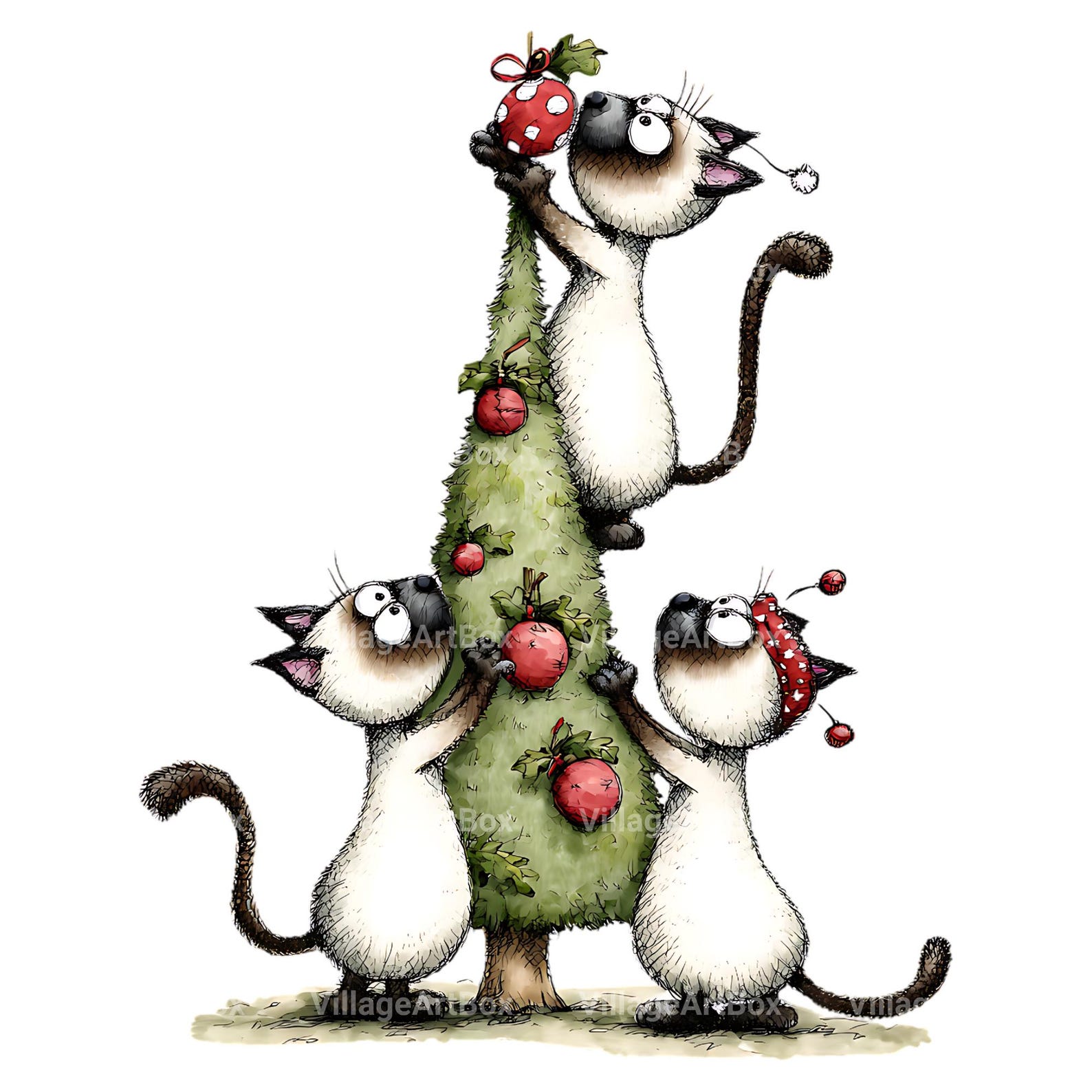 Watercolor Christmas Cats Clipart: Whimsical Holiday PNG Bundle ...