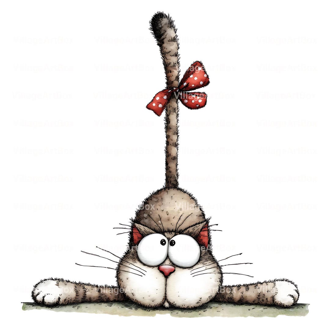 Watercolor Christmas Cats Clipart: Whimsical Long Neck Cat JPG Bundle ...
