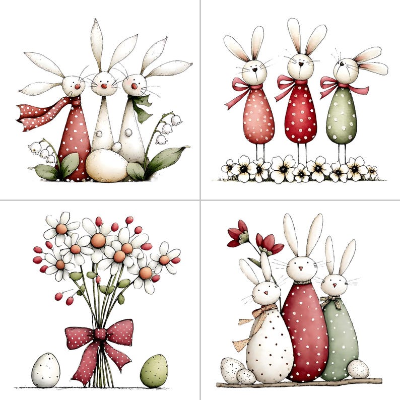 Happy Easter Bunny Clipart: Whimsical Spring Rabbits & Florals (digital ...