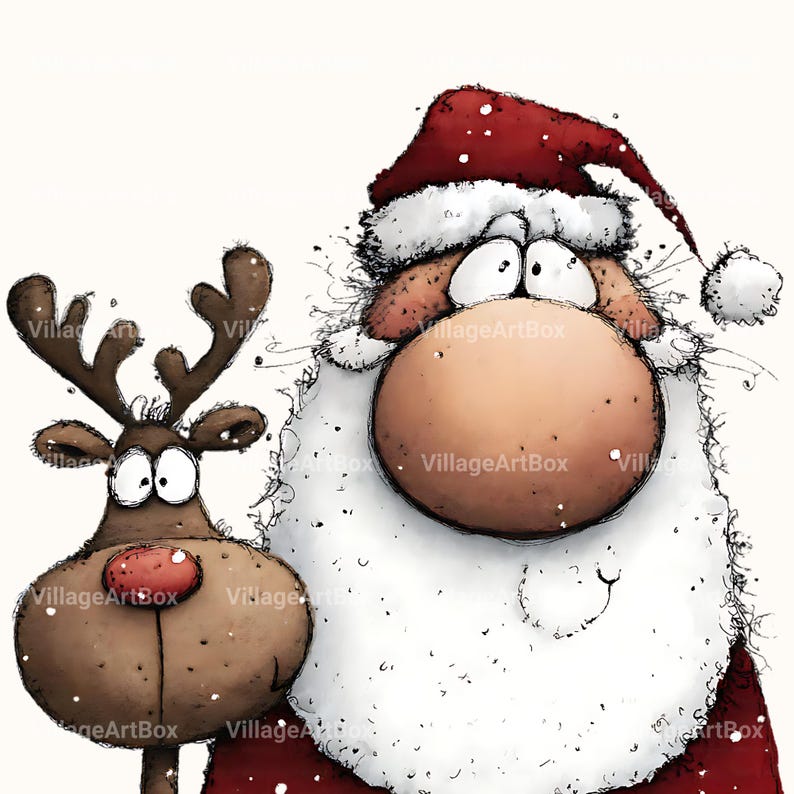 Watercolor Santa and Reindeer Clipart Bundle: Christmas PNG (instant ...