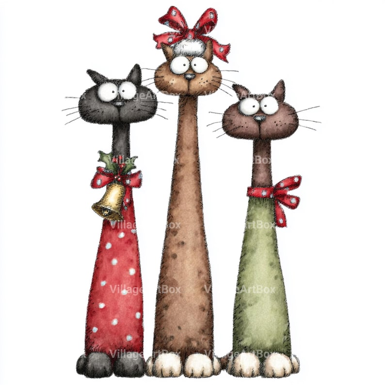 Watercolor Christmas Cats Clipart: Whimsical Holiday PNG Bundle ...