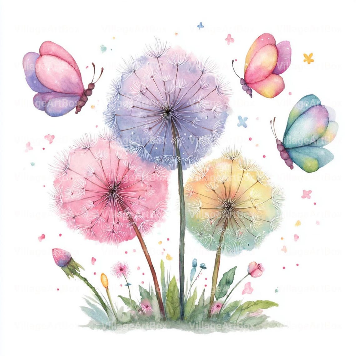 Pacchetto di 14 clipart di tarassaco e farfalla, arte floreale ad ...