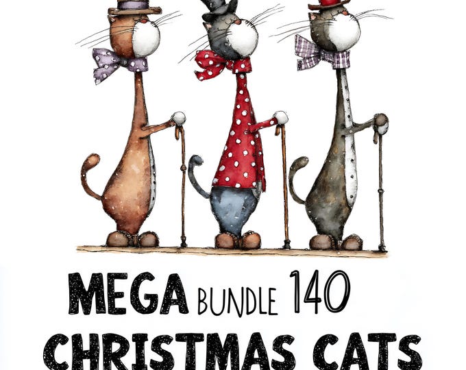 45 Watercolor Christmas Cats Clipart: Whimsical Holiday Designs for ...