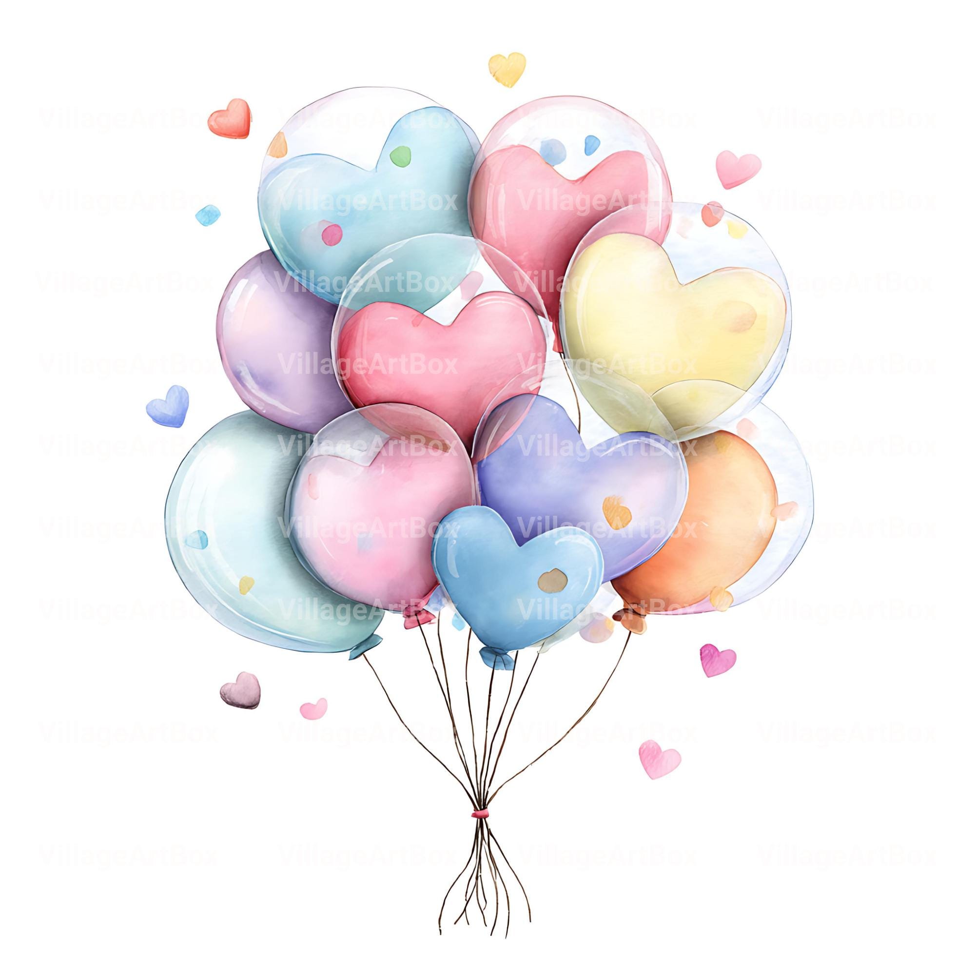 Watercolor Birthday Balloons Clipart | Pastel Balloon Bundles | Digital ...