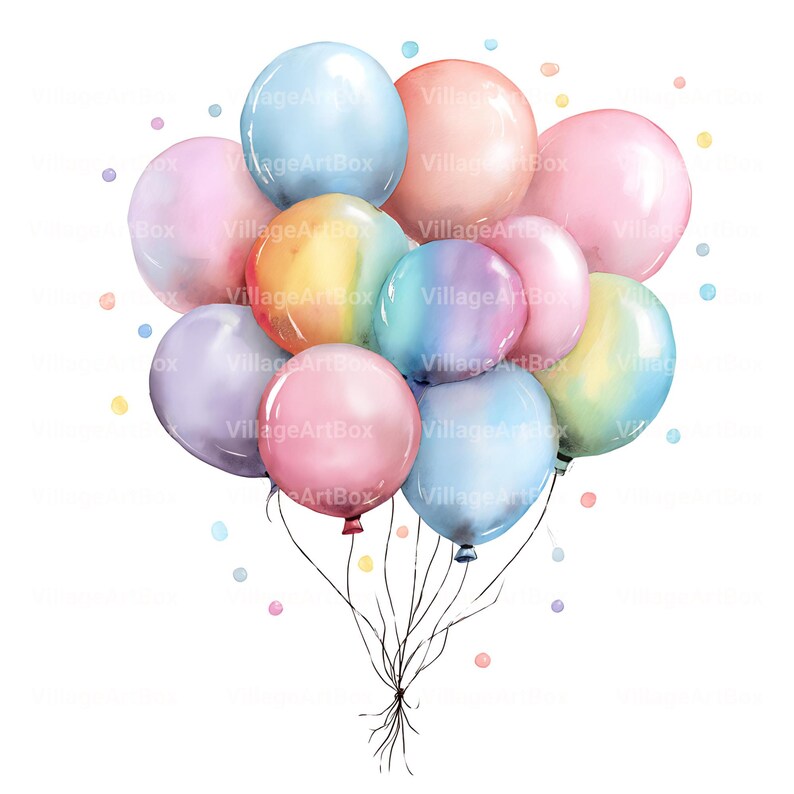 Watercolor Birthday Balloons Clipart | Pastel Balloon Bundles | Digital ...