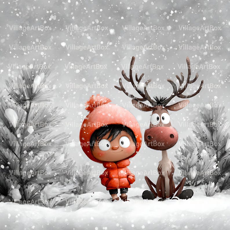Winter Boy and Reindeer Clipart – Holiday JPG Set (instant Download) - Etsy