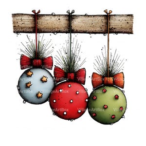 Whimsical Christmas Decor Clipart – Hanging Ornaments & Baubles, 10 ...