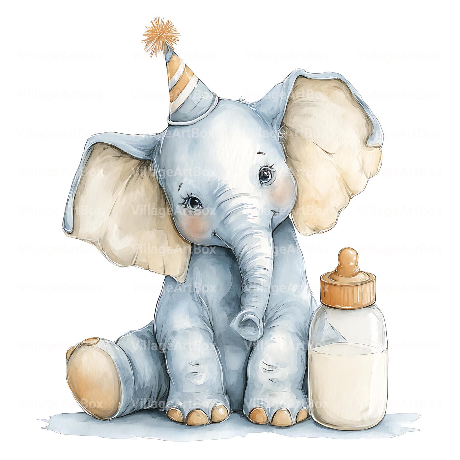 Baby Elephant Birthday Clipart | Blue Boy Numbers 1–3, Safari Nursery ...