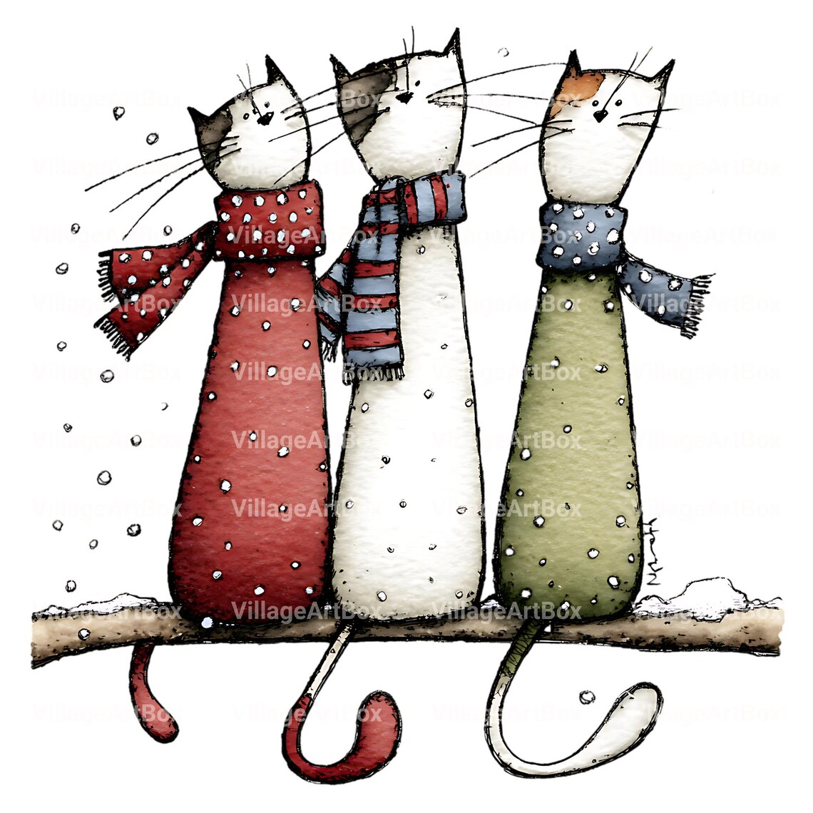 Watercolor Christmas Cats Clipart: Whimsical PNG Bundle (instant ...