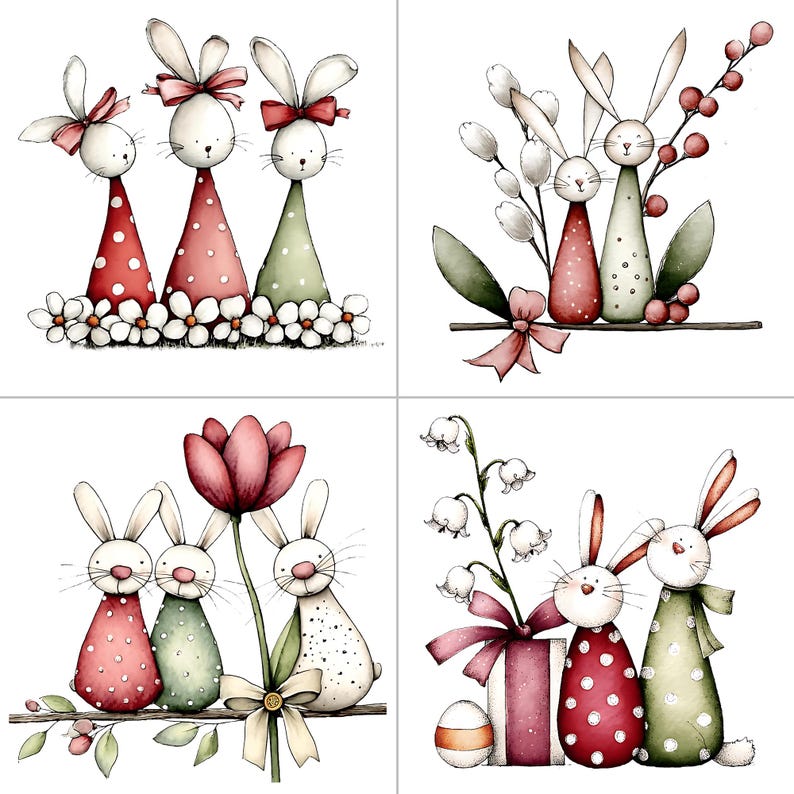 Happy Easter Bunny Clipart: Whimsical Spring Rabbits & Florals (digital ...